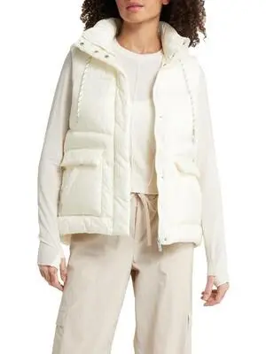 Zella Quilted Hooded Cocoon Vest Ivory Egret