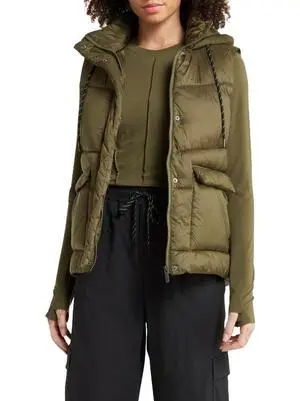 Zella Quilted Hooded Cocoon Vest Olive Night