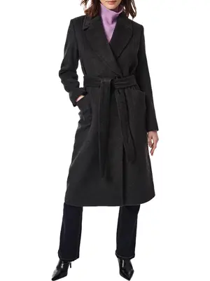 Bernardo Bernardo Belted Wool-blend Longline Coat Dark Heather Grey