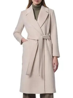 Bernardo Belted Wool-blend Longline Coat - Putty