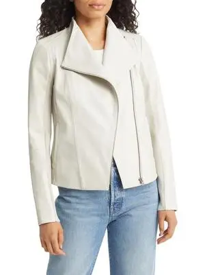 Nordstrom Nordstrom Leather Moto Jacket Beige Rainy Day