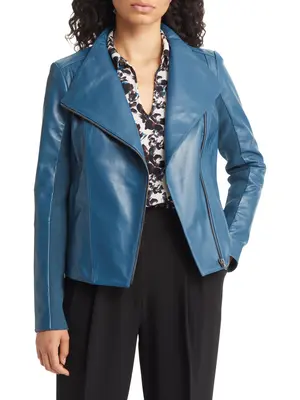 Nordstrom Nordstrom Leather Moto Jacket Blue Ceramic