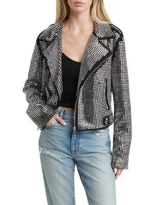 AZALEA WANG Rhinestone Moto Jacket