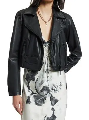 ALLSAINTS Elora Crop Leather Biker Jacket - Black
