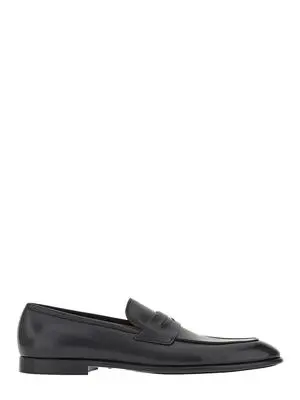 FERRAGAMO Funes Leather Penny Loafers - Black