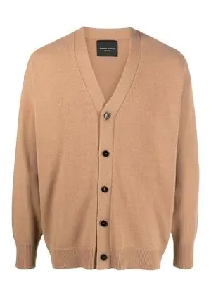 ROBERTO COLLINA V-neck Wool-cashmere Blend Cardigan - Neutrals