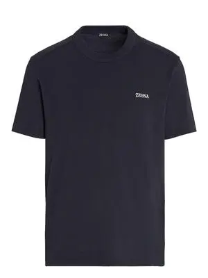 Zegna Logo-embroidered Cotton T-shirt - Blue