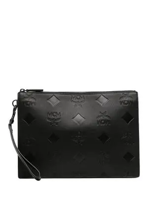 Mcm Aren Monogram Leather Clutch - Black