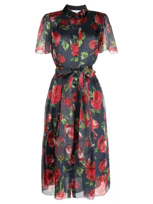 Carolina Herrera Floral-print Silk Shirt Dress - Blue