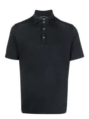 Fedeli Plain Cotton Polo Shirt - Black