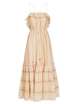 Zimmermann Ruffled Striped Cotton-blend Maxi Dress - Neutral