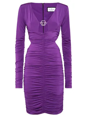Philipp Plein Logo-plaque Ruched Minidress - Purple