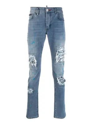 Philipp Plein Ripped Slim-cut Jeans - Blue