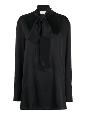 JIL SANDER Pussy-bow Silk-satin Blouse - Black