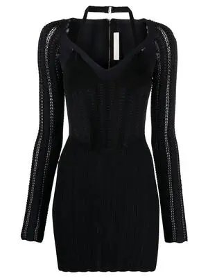 DION LEE Open-knit Corset Minidress - Black