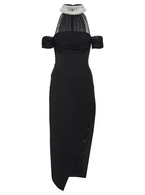 David Koma Embellished Halterneck Midi Dress - Black