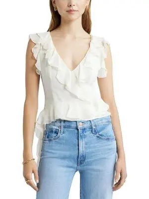 OPEN EDIT Sleeveless Ruffle Top - Ivory Dove