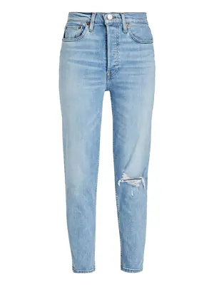 RE/DONE 90s Cropped Distressed Slim-leg Jeans - Light Denim