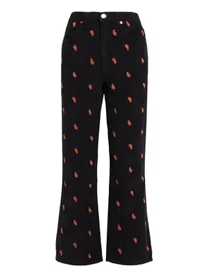 RE/DONE Embroidered Corduroy Flared Pants - Black
