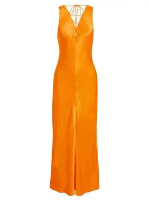 FRAME Lace-up Satin-jacquard Maxi Dress - Saffron