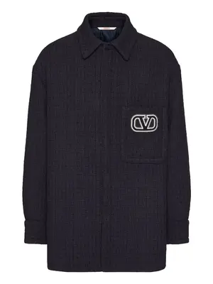 Valentino Garavani Cotton And Viscose Tweed Shirt Jacket With Vlogo Signature Patch - Black