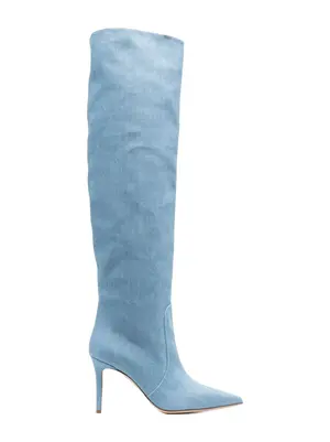 SCAROSSO Denim 85mm Thigh-high Boots - Blue
