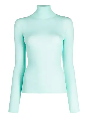 ENFOLD High-neck Long-sleeve Ribbed Top - Green