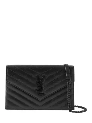Saint Laurent Cassandre Envelope Chain Matelassé Textured-leather Bag - Black