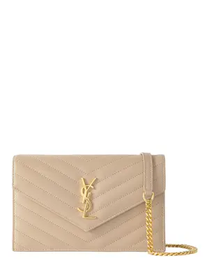 Saint Laurent Cassandre Envelope Chain Matelassé Textured-leather Bag - Neutrals