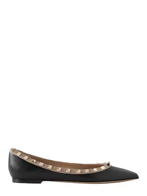 Valentino Garavani Rockstud Leather Point-toe Flats - Black