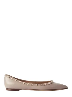 Valentino Garavani Rockstud Leather Point-toe Flats - Neutrals