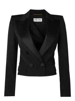 Saint Laurent Cropped Grain De Poudre Wool Jacket - Black