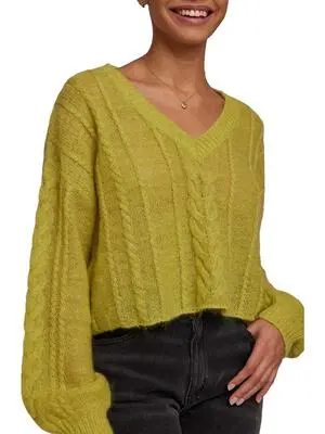 Bella Dahl Cable Stitch Crop Sweater - Golden Chartreuse