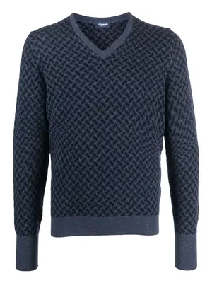 DRUMOHR Biscottino V-neck Cashmere Jumper - Blue