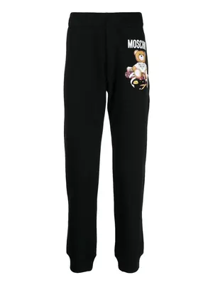 Moschino Cotton Track Pants With Teddy Bear Print - Black