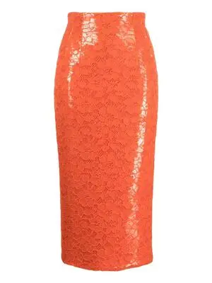 LAQUAN SMITH Sequinned Crêpe And Corded Lace Skirt - Orange