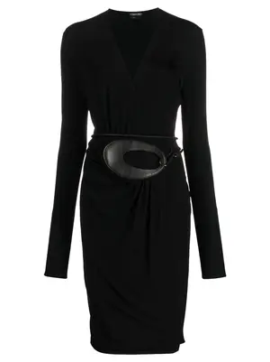 TOM FORD TOM FORD Belted Waist V-Neck Dress