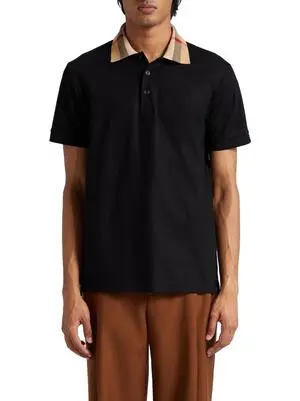 Burberry Cody Check Collar Cotton Piqué Polo - Black