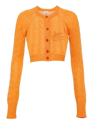 Etro Pegaso Cable-knit Cashmere Cardigan - Orange