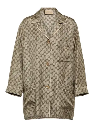 Gucci Gg Supreme Oversized Silk Shirt - Brown