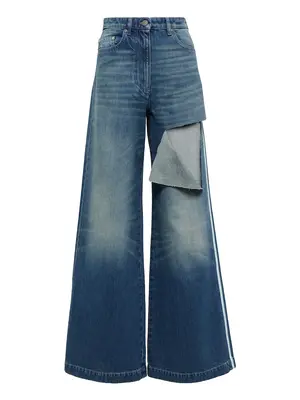 PETER DO Distressed High-rise Wide-leg Jeans - Blue
