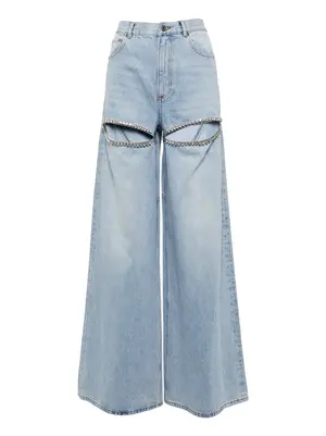 AREA Cutout Embellished Wide-leg Jeans - Blue