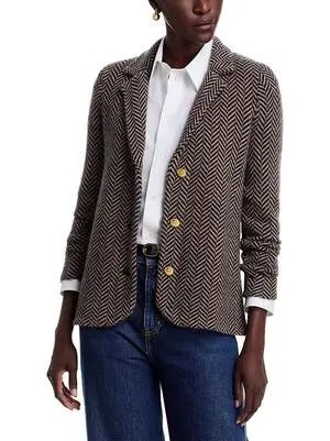 Bloomingdale'S 100% Cashmere Notch Lapel Blazer - Black/sesame Herringbone