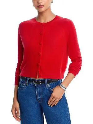 Aqua 100% Cashmere Crewneck Cardigan - Big Apple Red