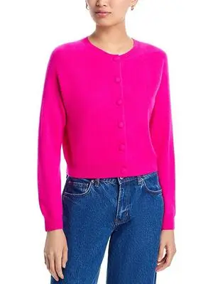 Aqua 100% Cashmere Crewneck Cardigan - Knockout Pink