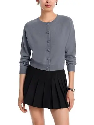 Aqua 100% Cashmere Crewneck Cardigan - Medium Grey
