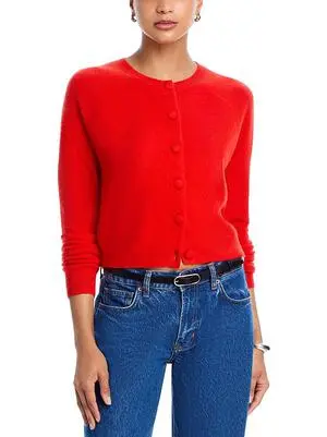 Aqua 100% Cashmere Crewneck Cardigan Paprika