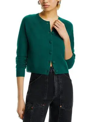 Aqua 100% Cashmere Crewneck Cardigan Rainforest