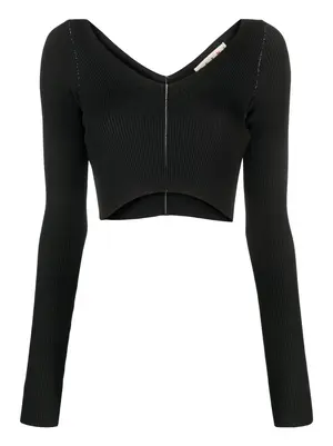 Marni V-neck Ribbed-knit Crop Top - Black