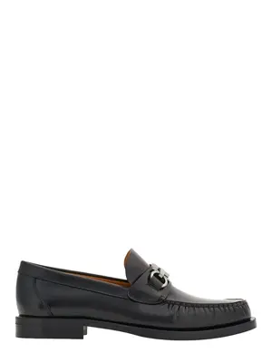 FERRAGAMO Gancini Leather Loafers - Black
